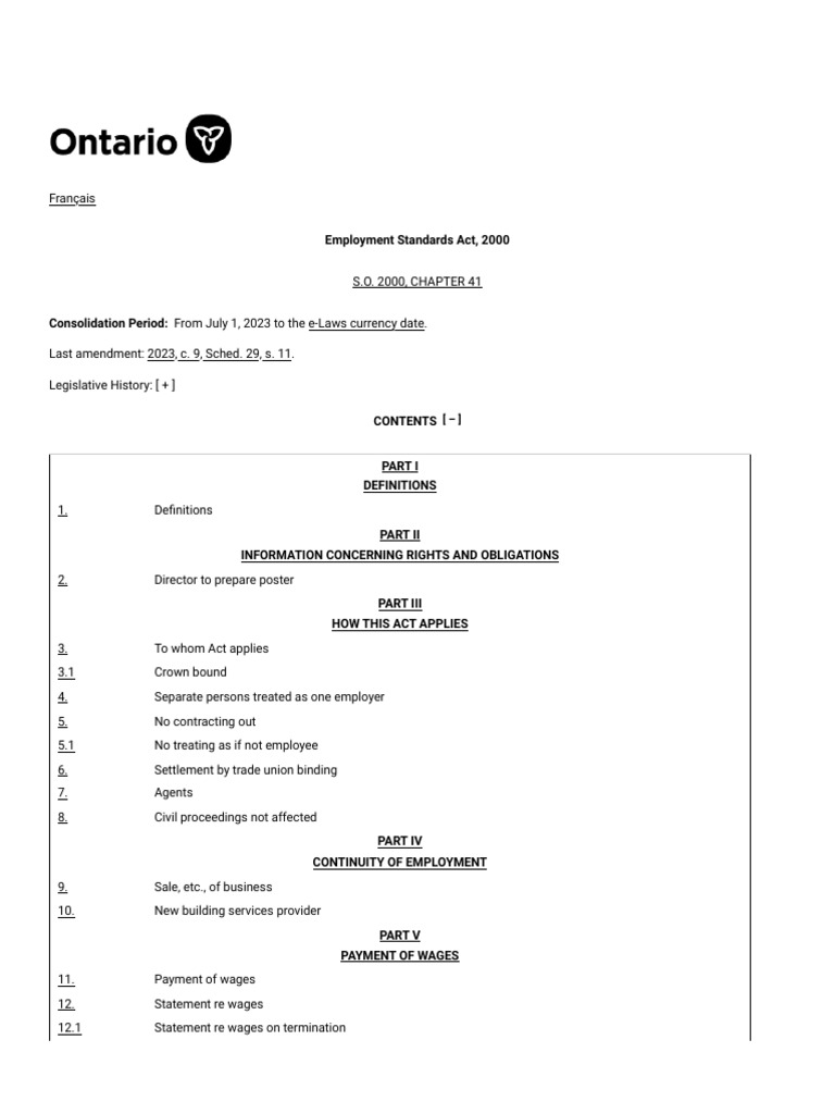 Employment Standards Act, 2000, S.O. 2000, c. 41 | PDF