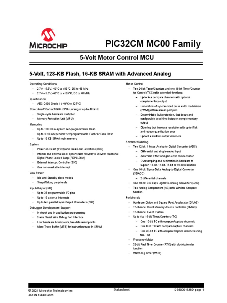 Pic32cm Mc00 Family Data Sheet Ds60001638d | PDF | Analog To Digital ...
