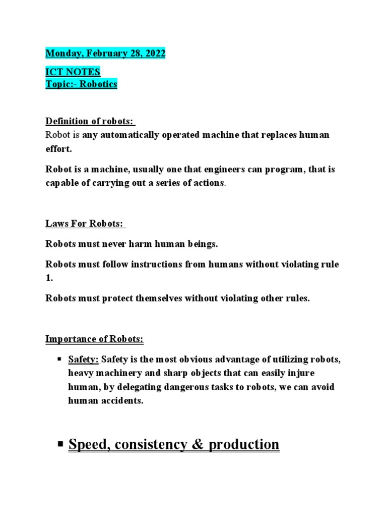 ICT ROBOTICS NOTES | PDF