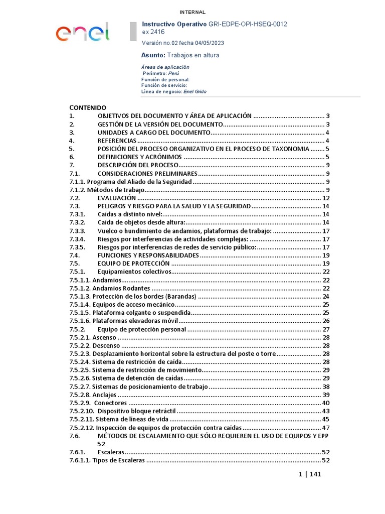 GRI-EDPE-OPI-HSEQ-0012 Ex 2416 Trabajos en Altura | PDF | Valores ...