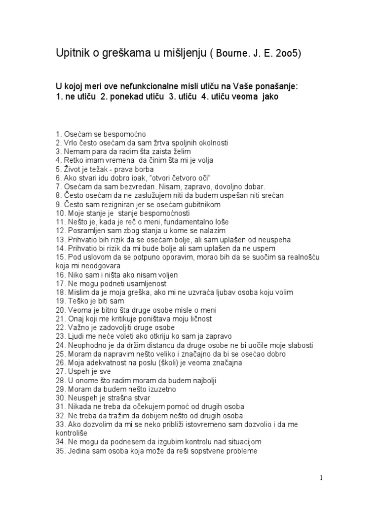 Upitnik o Greskama U Misljenju - Sablon | PDF