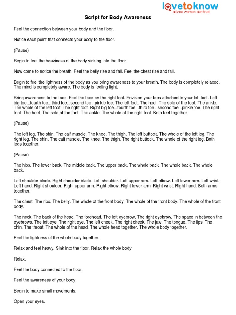 Body Awareness Meditation Script | PDF | Language Arts & Discipline ...