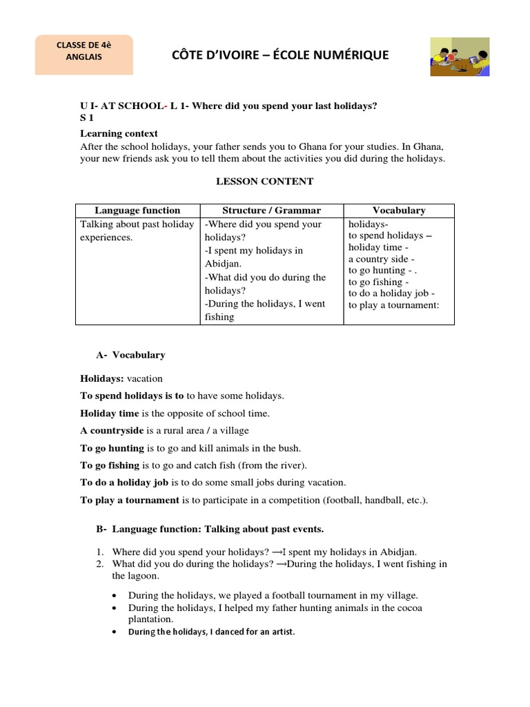 Unit 1 Lesson 1 4e Anglais | PDF | English Language | Grammatical Tense