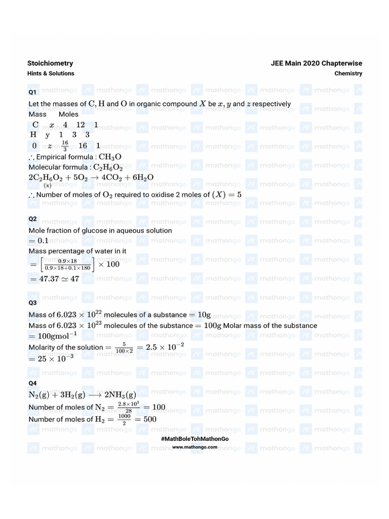 Stoichiometry Solutions Jee Main 2020 Chapterwise Question Bank ...