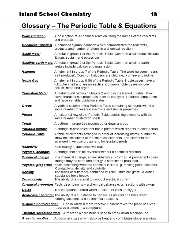 Periodic Table & Equations Glossary | PDF | Periodic Table | Chemical ...