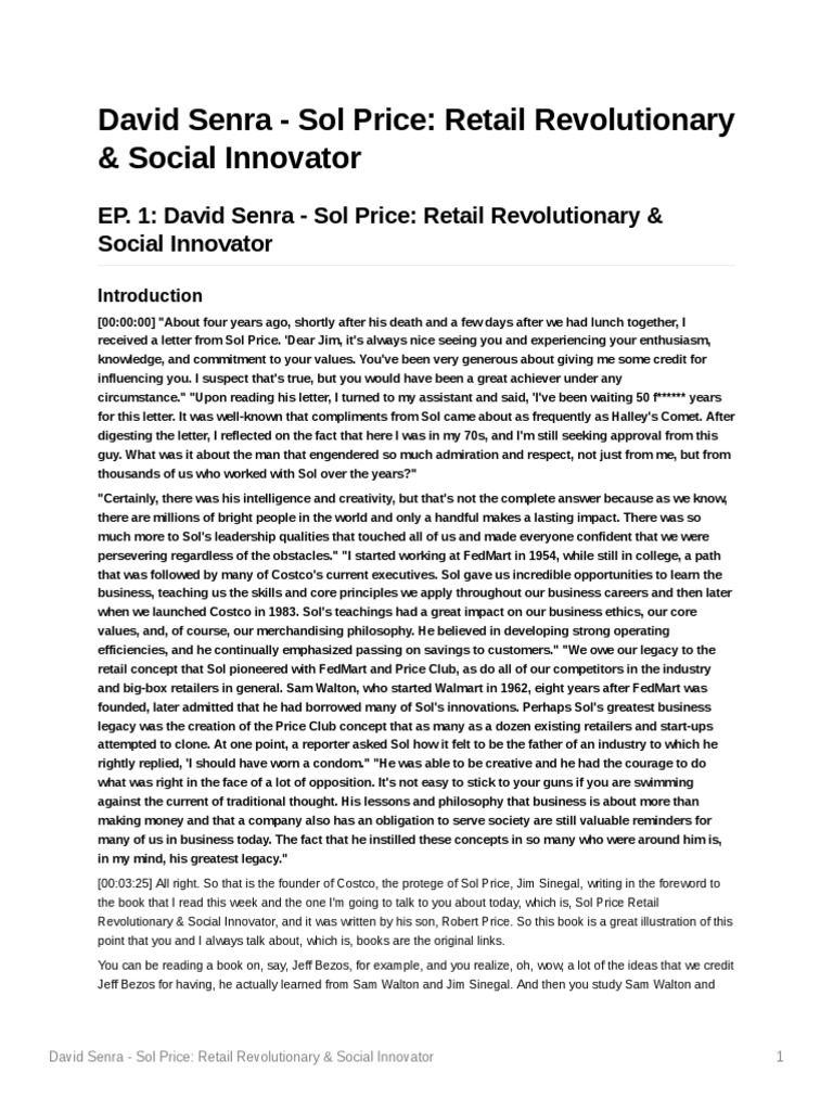 Sol Price: Retail Innovator Biography | PDF | Business