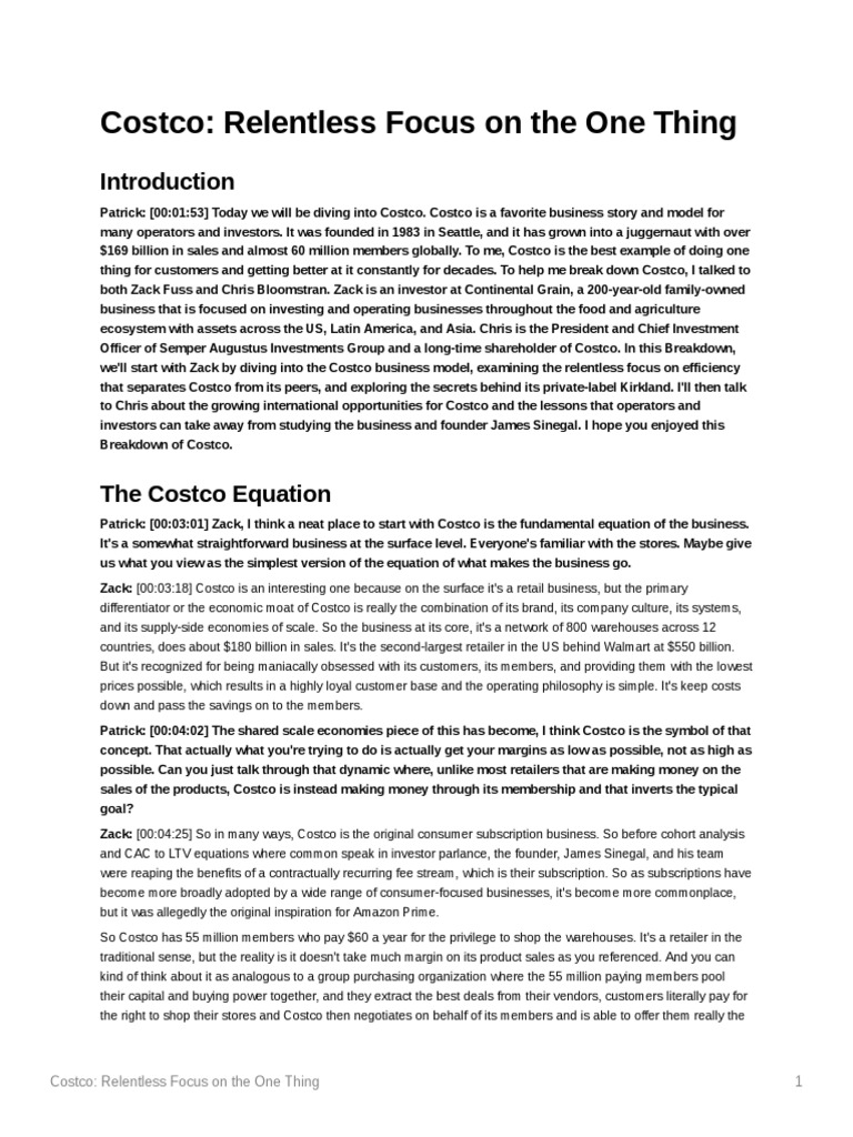 Costco - Relentless Focus On The One Thing | PDF | Private Label | Costco