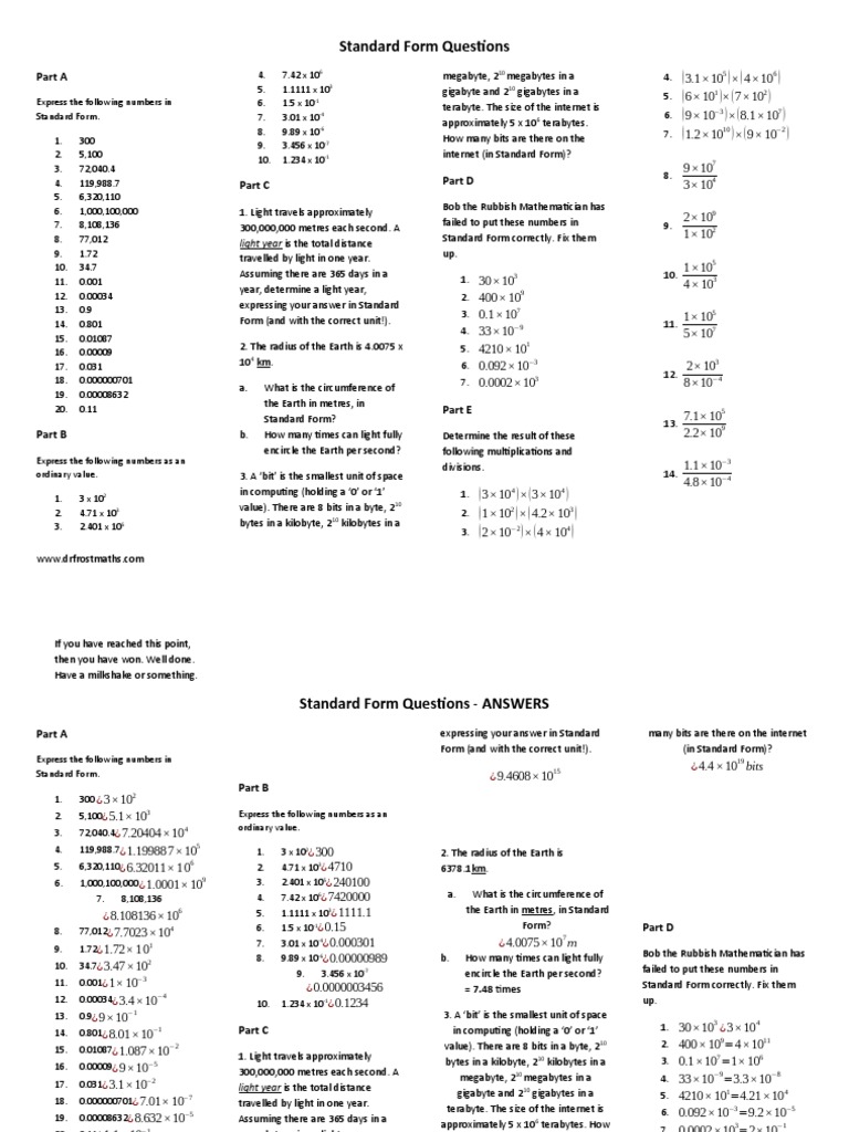Yr8 StandardFormQuestions | PDF | Bit | Byte