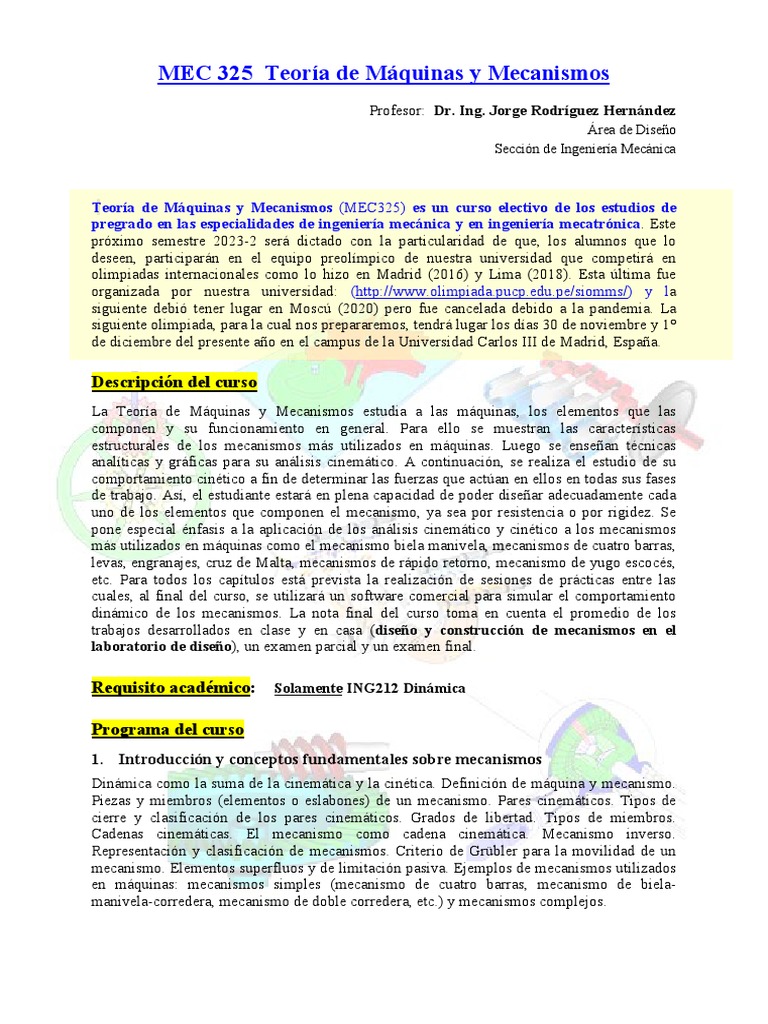 Teoría de Máquinas y Mecanismos | PDF | Engranaje | Cinemática
