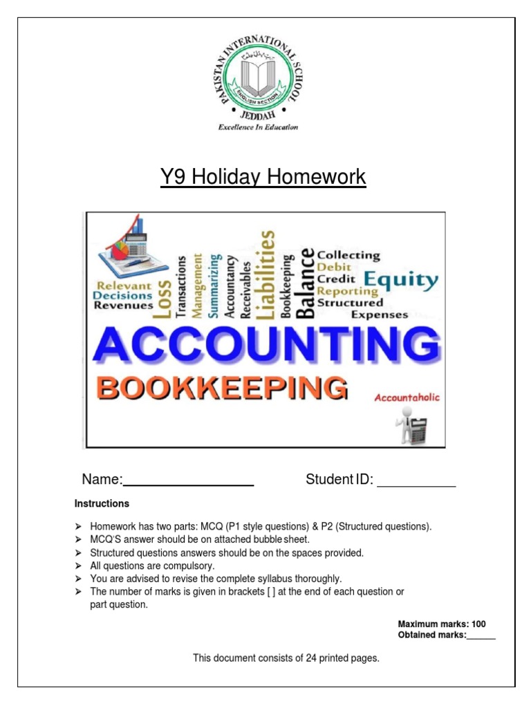 Accounting Y-9 Holiday Homework | PDF