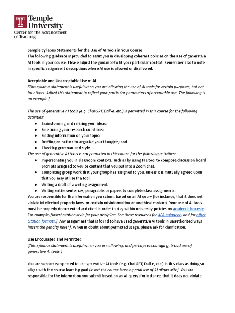 Chat-GPT Syllabus Statement Guidance | PDF