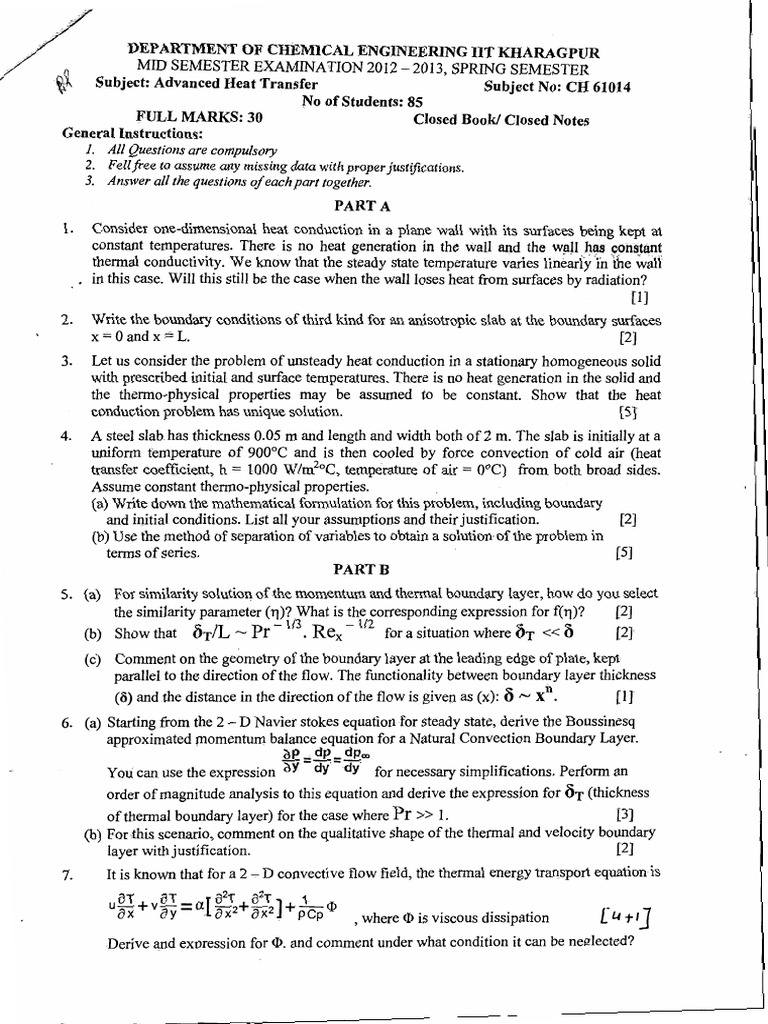 Advanced Heat Transfer Exam 2013 | PDF | Thermal Conduction | Heat
