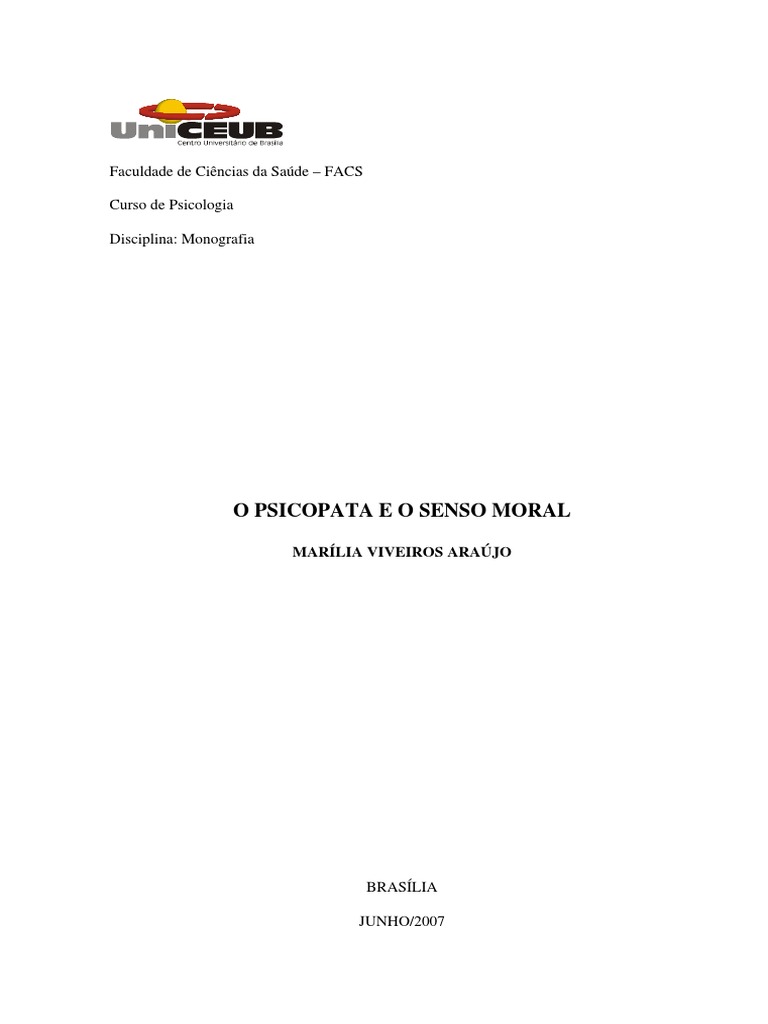 Psicopatia e o Senso Da Moral | PDF | Psicopatia | Moralidade Psicopatia e o Senso Da Moral | PDF | Psicopatia | Moralidade