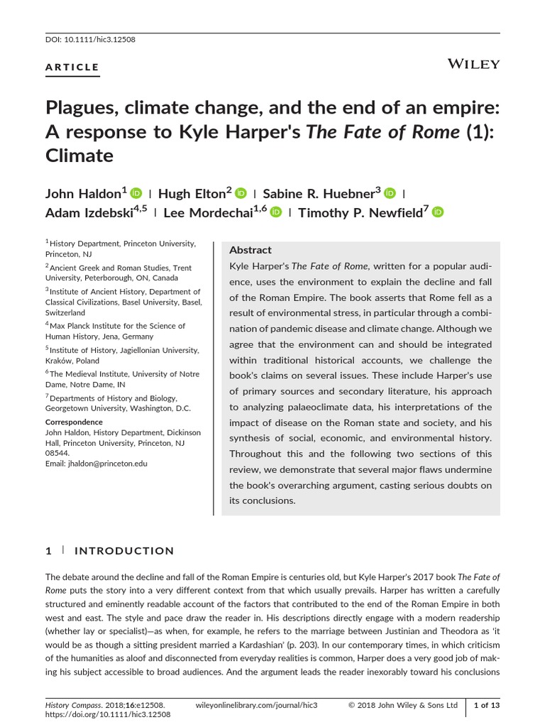 History Compass 2018 Haldon Plagues Climate Change and The End of An ...