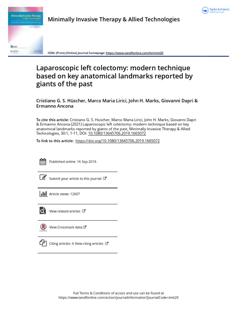Laparoscopic Left Colectomy Modern Technique Based On Key Anatomical