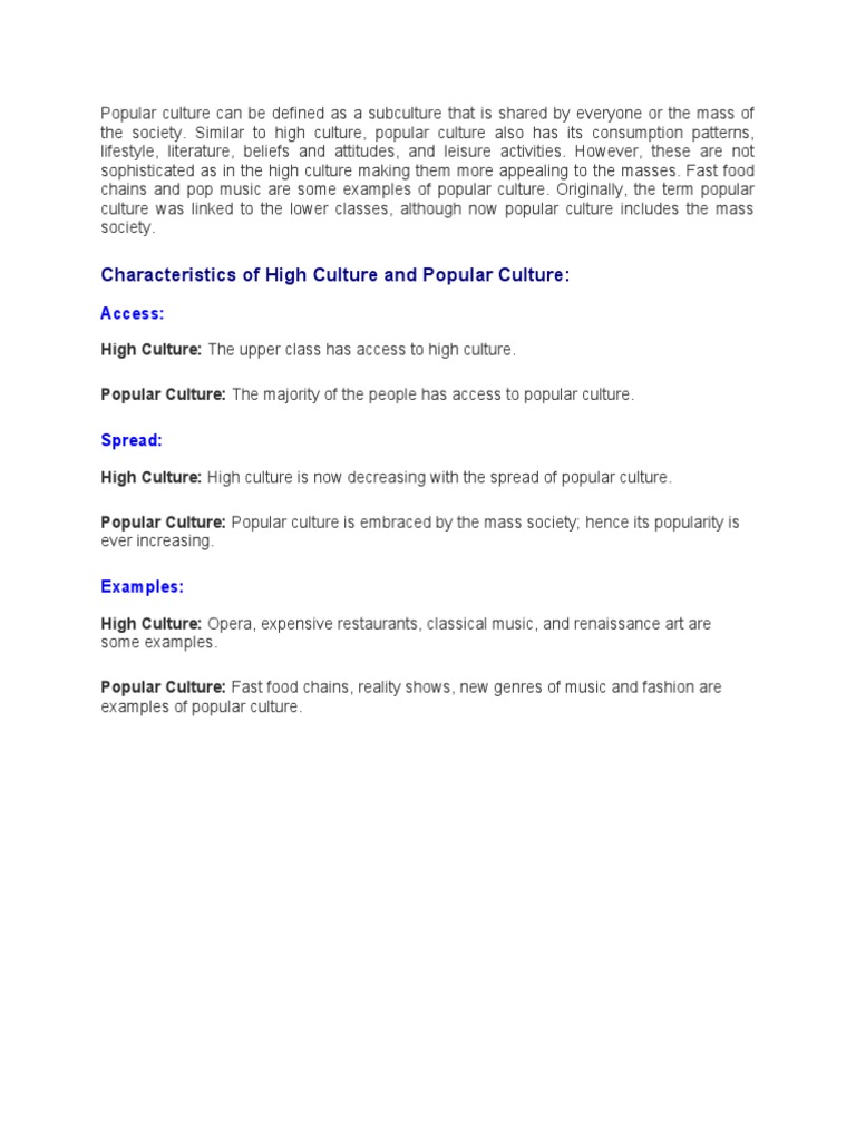 Popular Culture Can Be Defined As A Subculture That Is Shared by ...