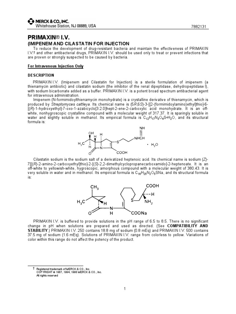 Primaxin Pi | Antibiotics | Renal Function