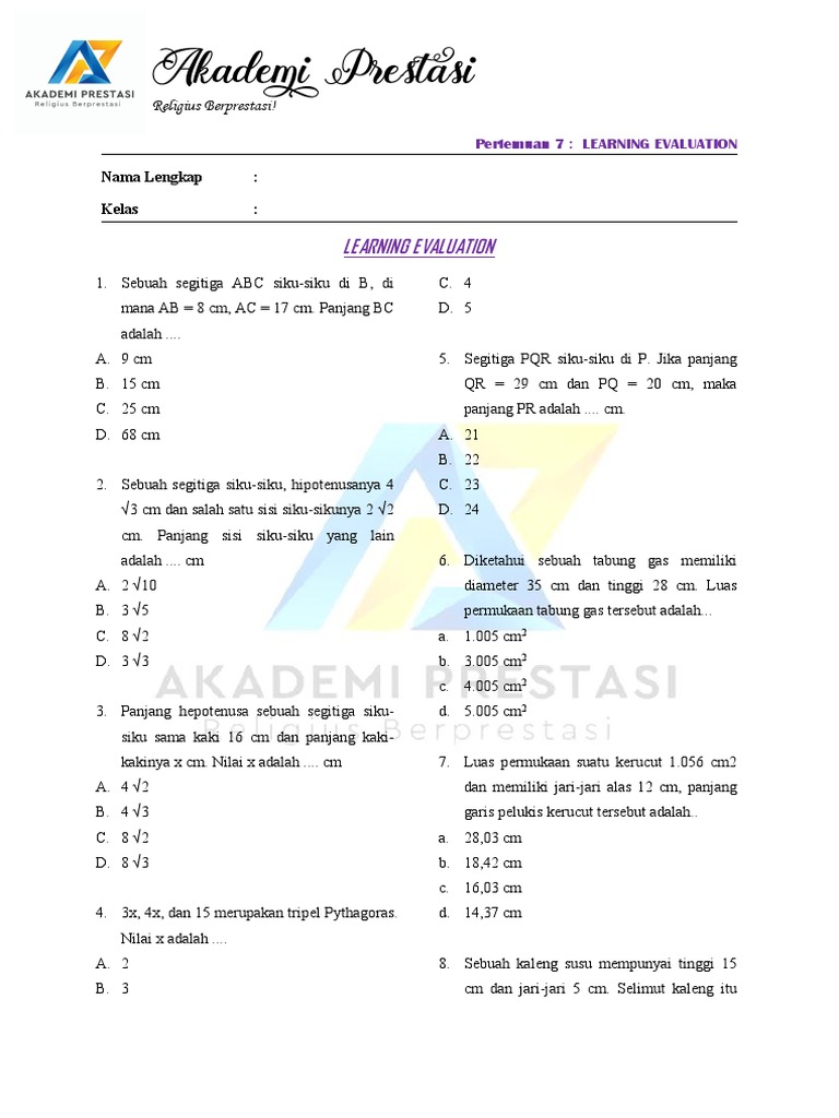 (Kelas Viii) - Learning Evaluation I | PDF
