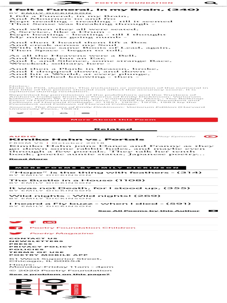 I Felt a Funeral, In My Brain, (340) by Emily… Poetry Foundation | PDF ...