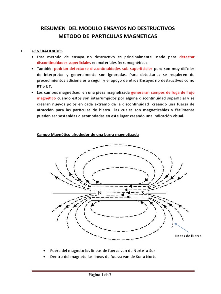 Resumen Del Modulo de Ensayos No Destructivos Particulas Magneticas | PDF | Imán | Campo magnético