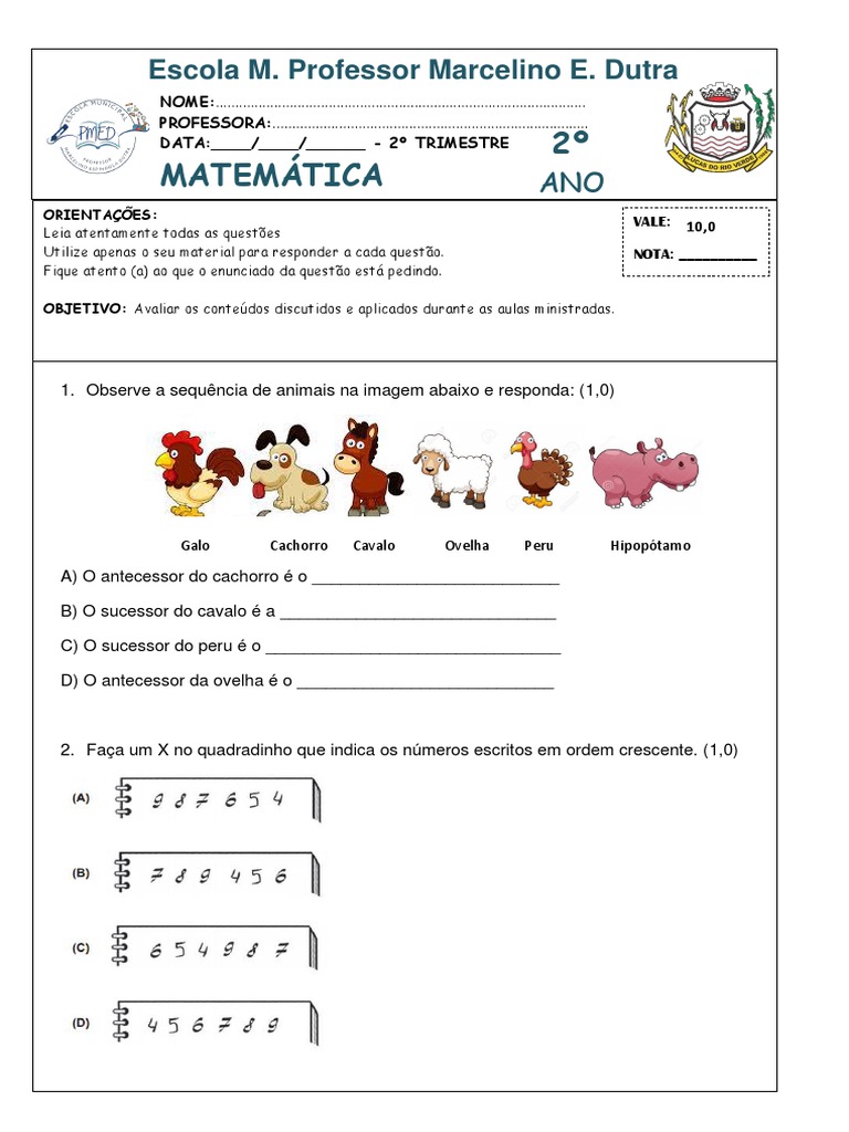 Avaliação Matemática 2 Ano Fundamental Pdf