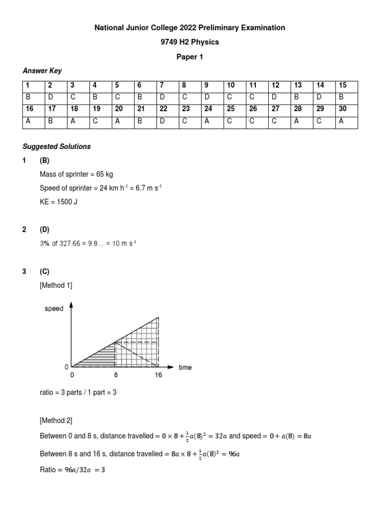 NJC 2022 H2 Physics Prelim P1 Ans | PDF | Potential Energy | Force