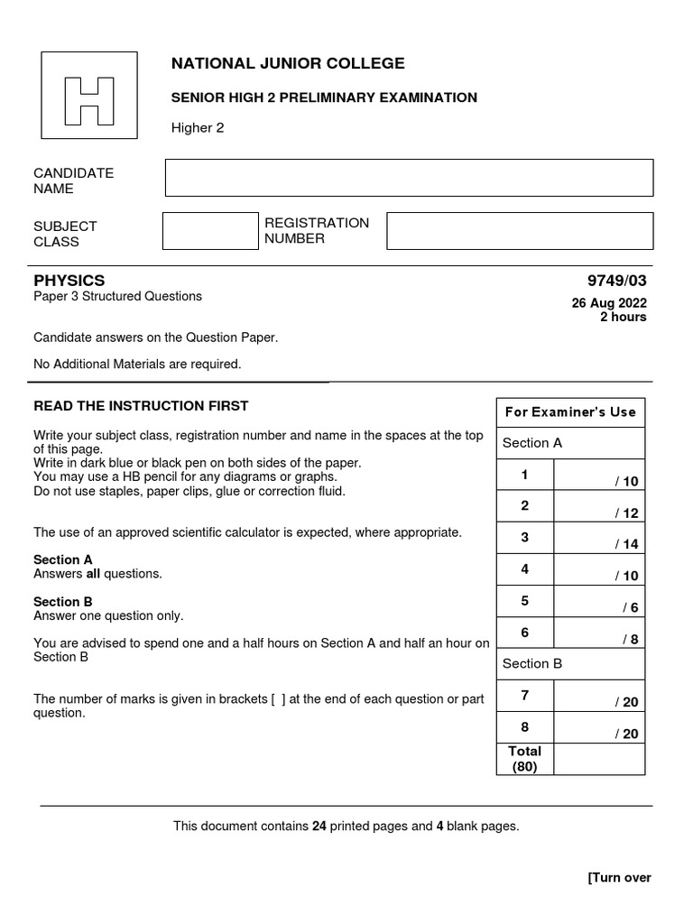 NJC 2022 H2 Physics Prelim P3 QP | Download Free PDF | Emission Spectrum | Gases