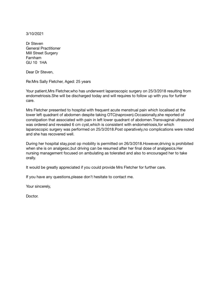 Mrs Sally Fletcher Oet Writing Task Sample | PDF