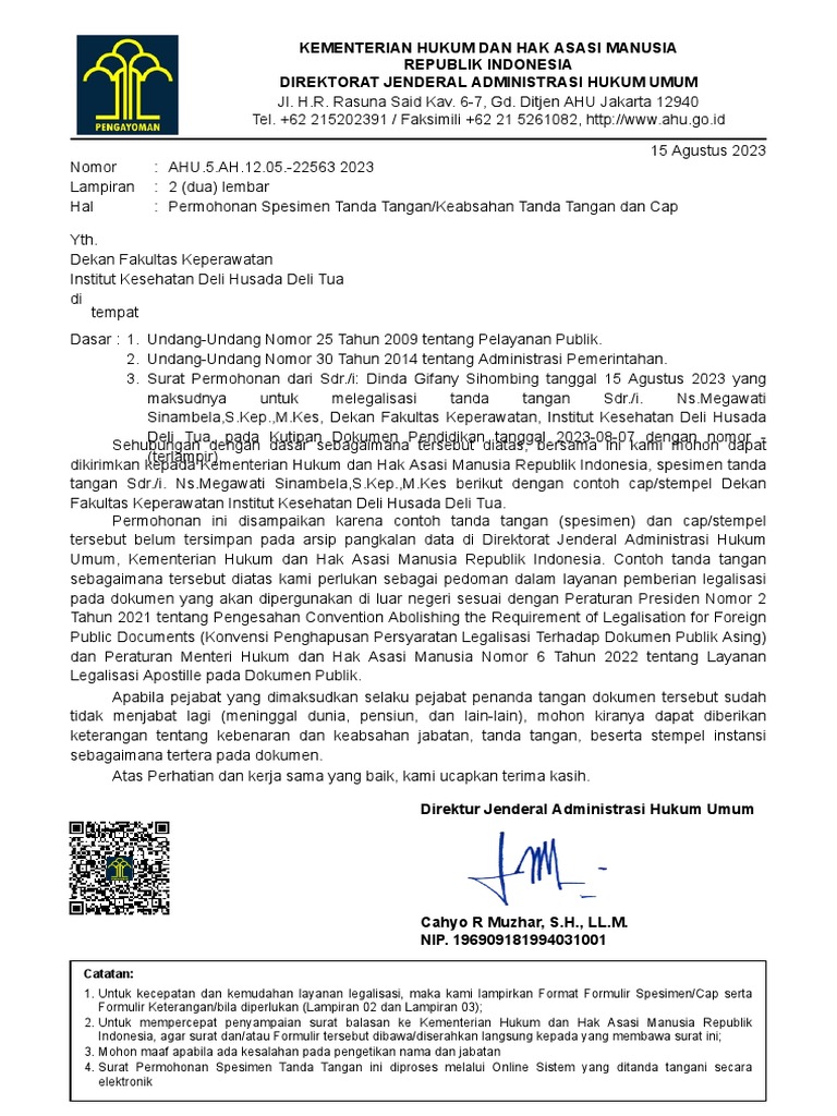 Surat - Pengantar - AHU.5.AH.12.05.-22563 2023 | PDF | Politik