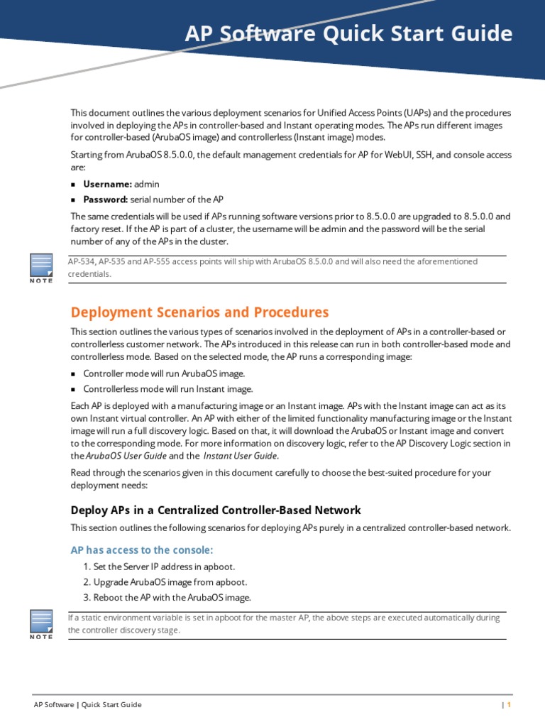 Aruba AP Software Quick Start Guide | PDF | Computer Network | Booting