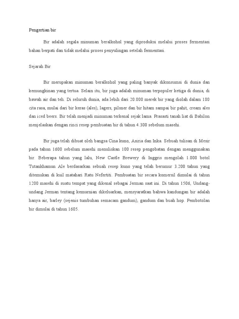 Manfaat Bir dan Sejarahnya | PDF | Memasak, Makanan, & Anggur | Gaya Hidup