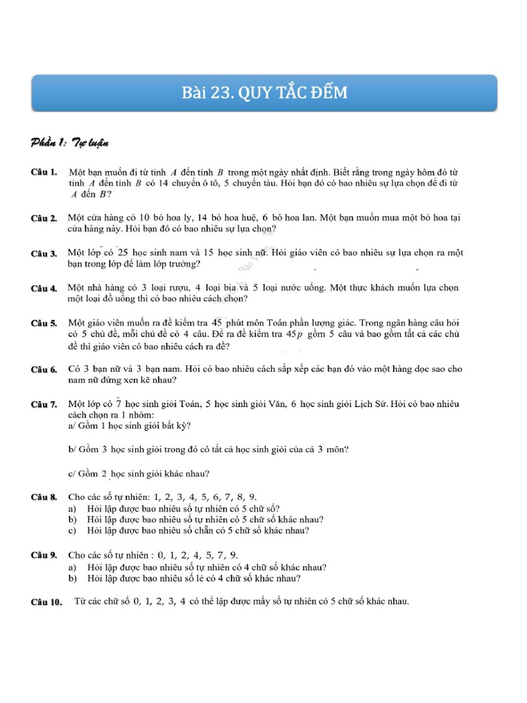 Bài 23. Quy Tắc Đếm | PDF