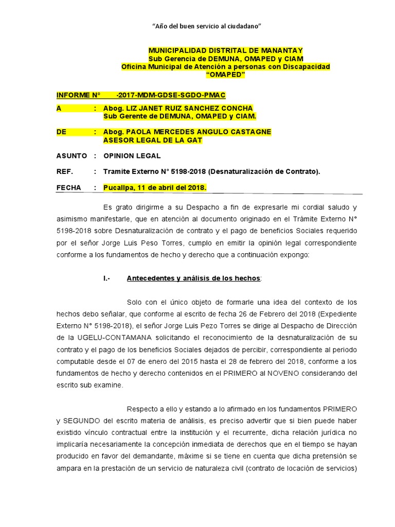 Desnaturalizacion de Contrato de Jorge Luis Pezo Torres | PDF | Derecho laboral | Principios éticos