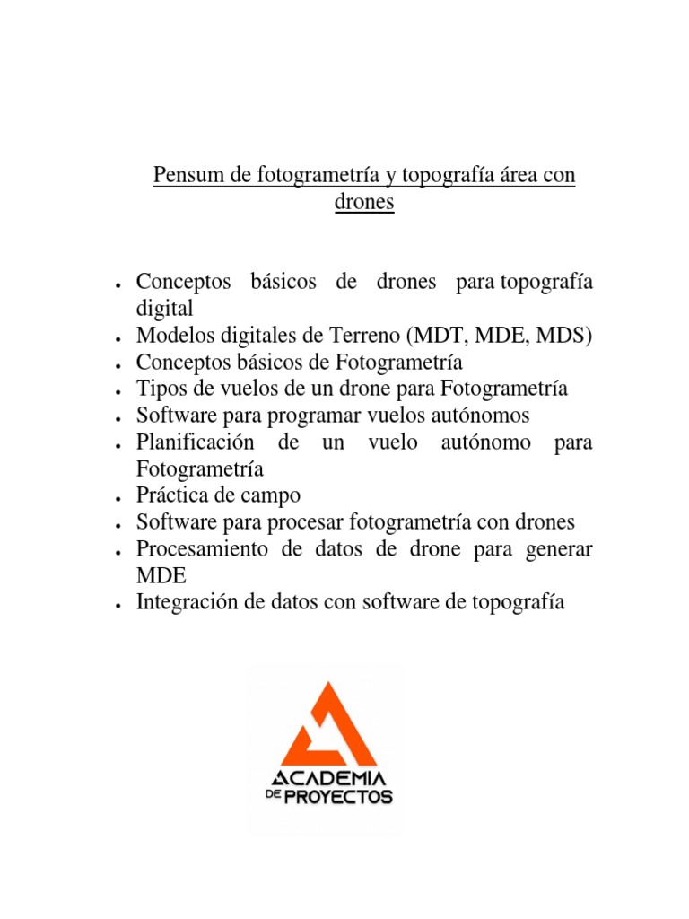 Pensum Fotogrametrí y Topografía Area Con Drones | PDF