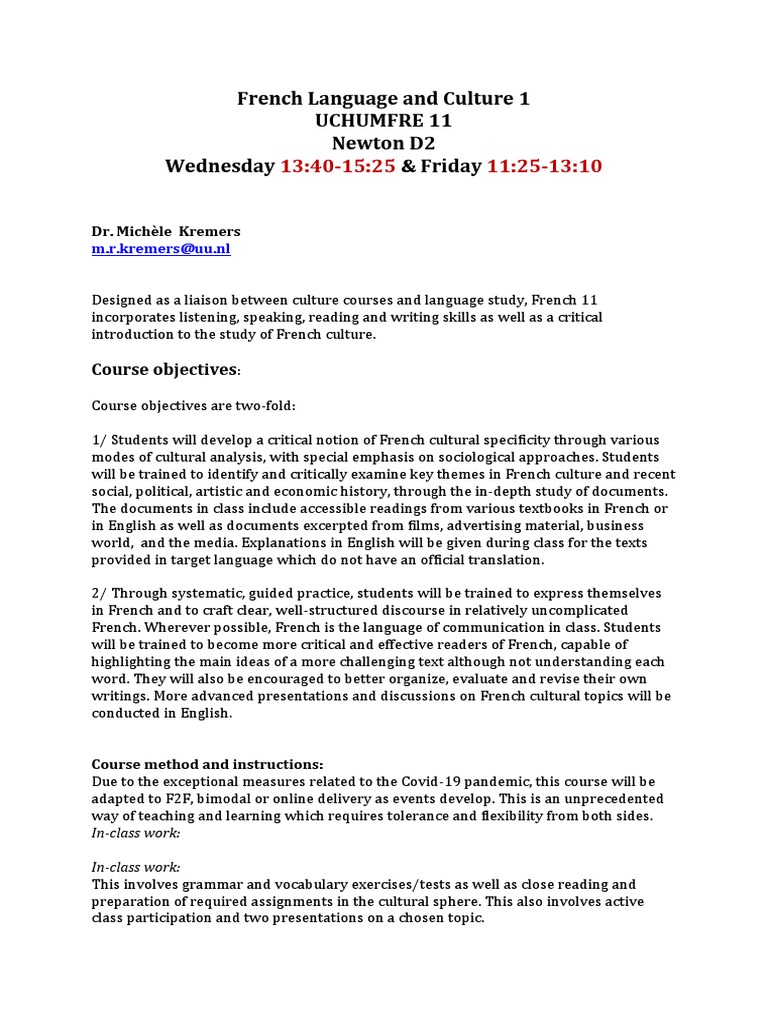 CourseDescription French L&C1 UC | PDF | French Language | Translations