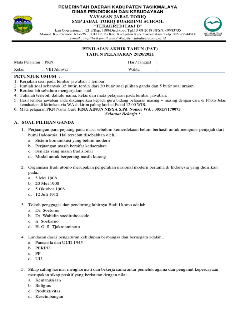 Soal Pat PKN KLS 8 | PDF