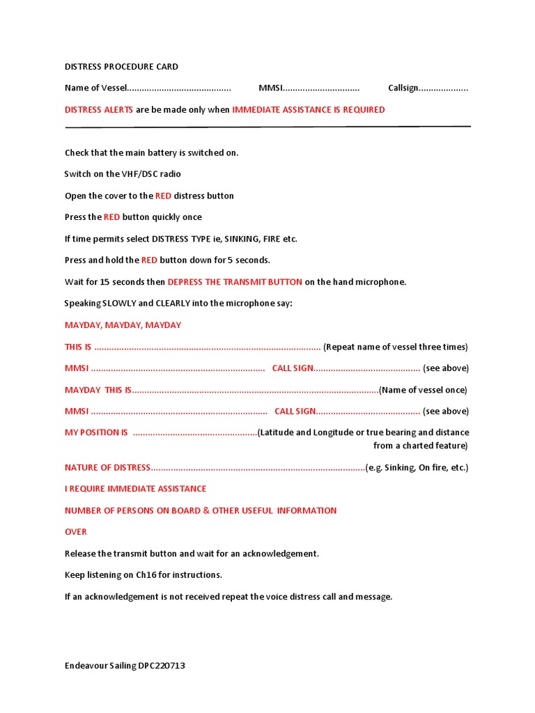VHF Mayday Distress Call Procedure | PDF