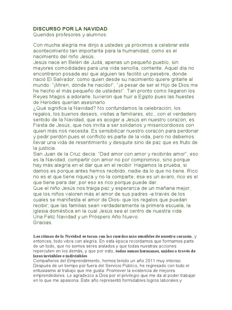 Discurso Por La Navidad | PDF | Navidad | Amor