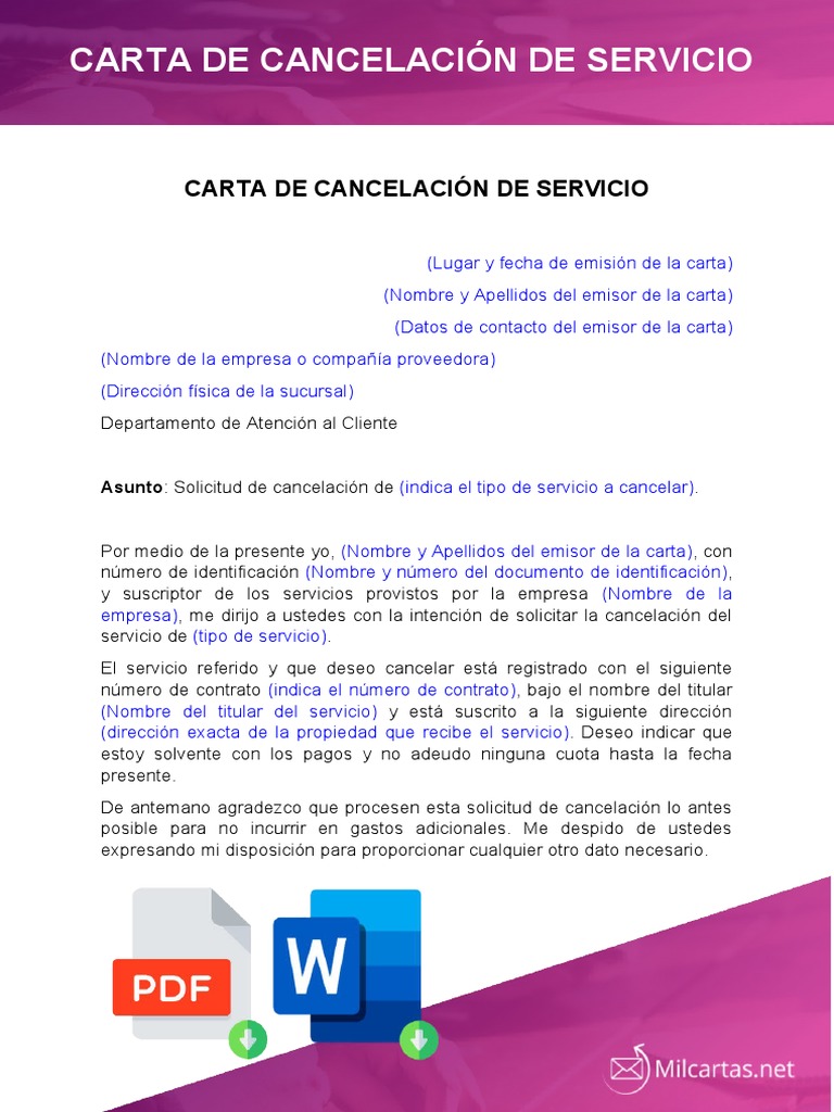 Carta de Cancelacion de Servicio | PDF