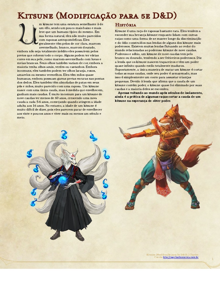 Kitsune (Modificação para 5e D&D) - The Homebrewery | PDF | Raposa | Cor