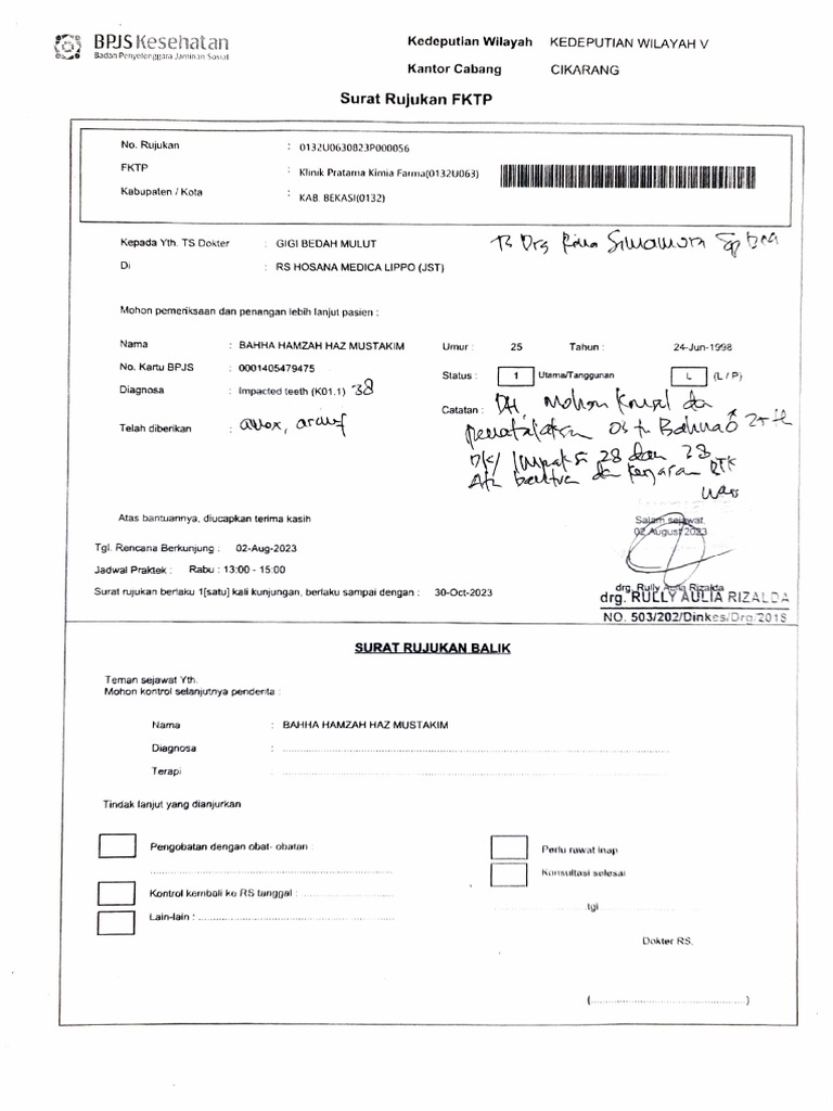 Surat Rujukan FKTP Bahha Hamzah | PDF