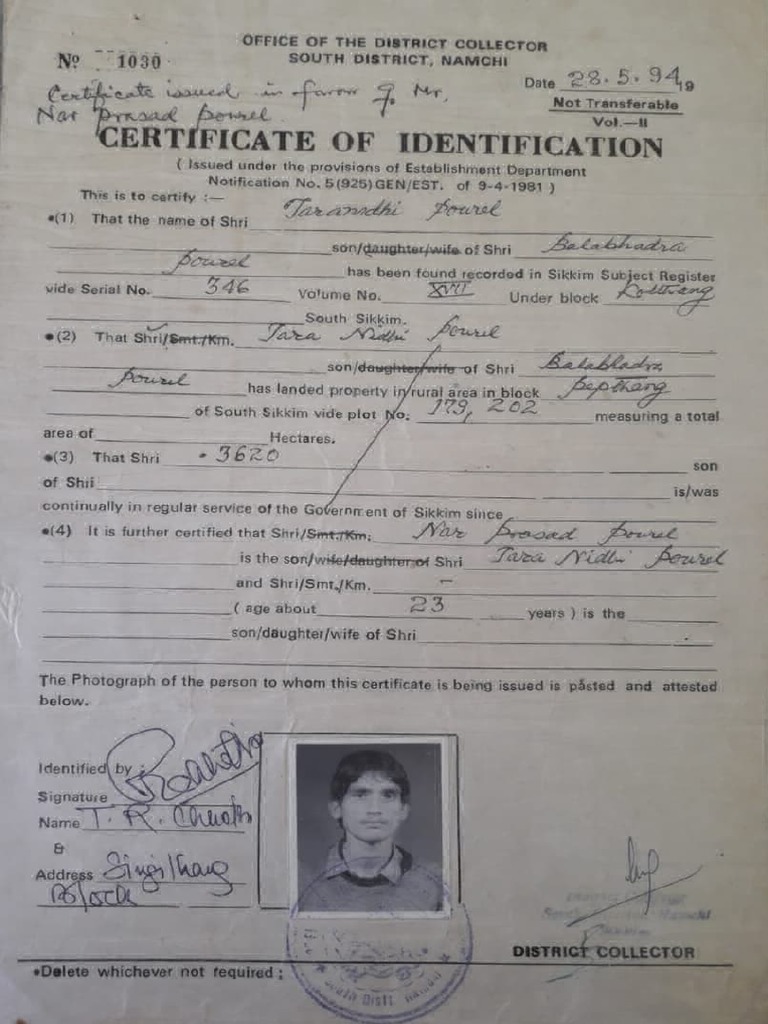 Certificate of Identification: Balabhadsa | PDF