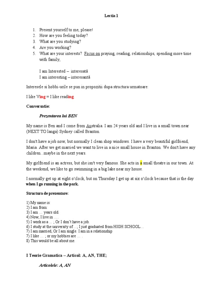 Lectia 1 | PDF