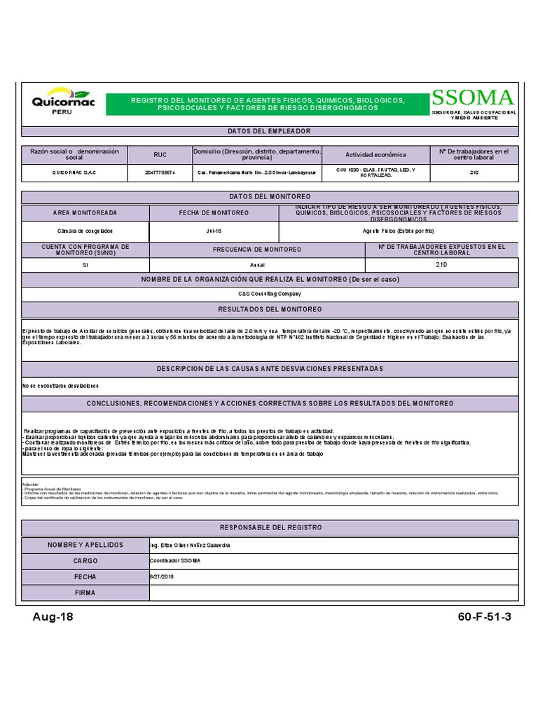 60-F-51-3 Registro de Monitoreo Ocupacional (Estres Por Frio) | PDF ...