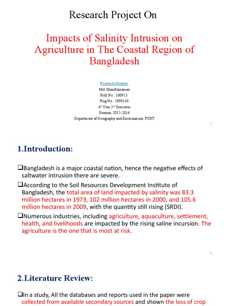 Impacts of Salinity Intrusion On Agriculture in The Coastal Region of ...
