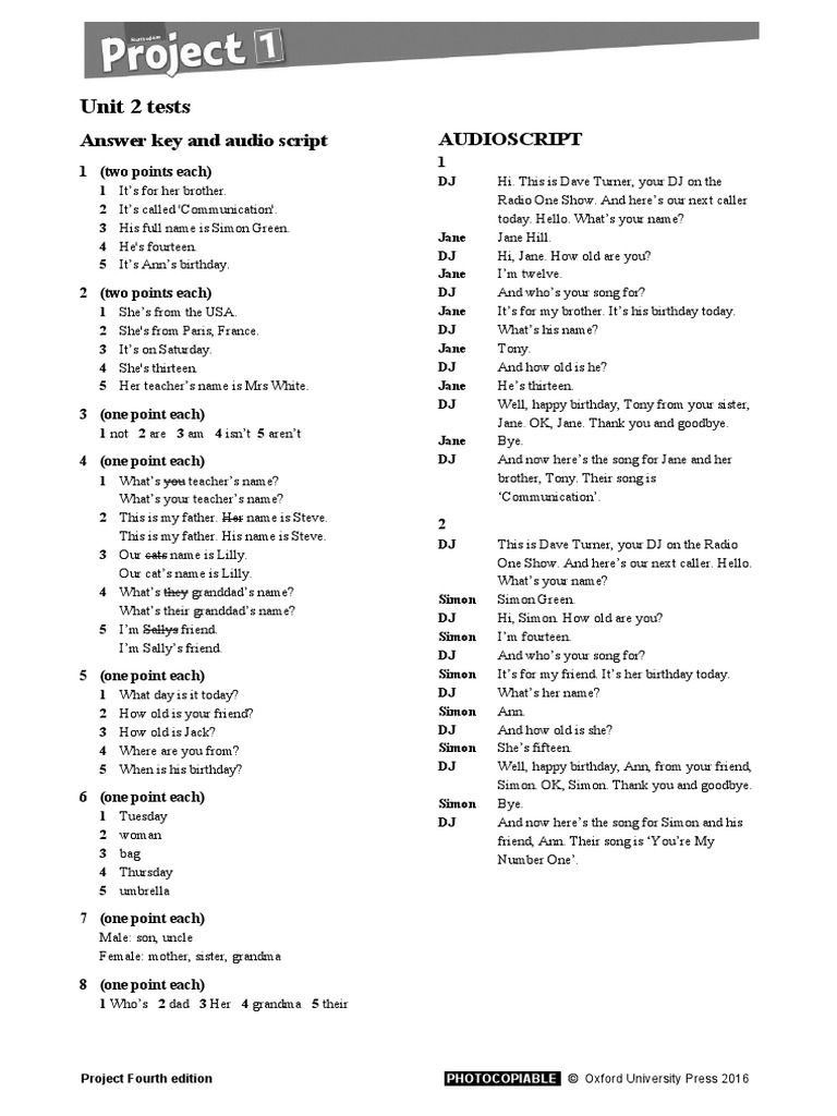 Unit 2 Answer Key and Audio Script | PDF