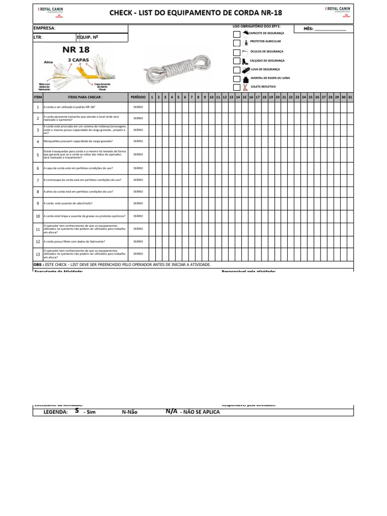 Cópia de Check List de Corda Nr-18 | PDF | Vestir-se