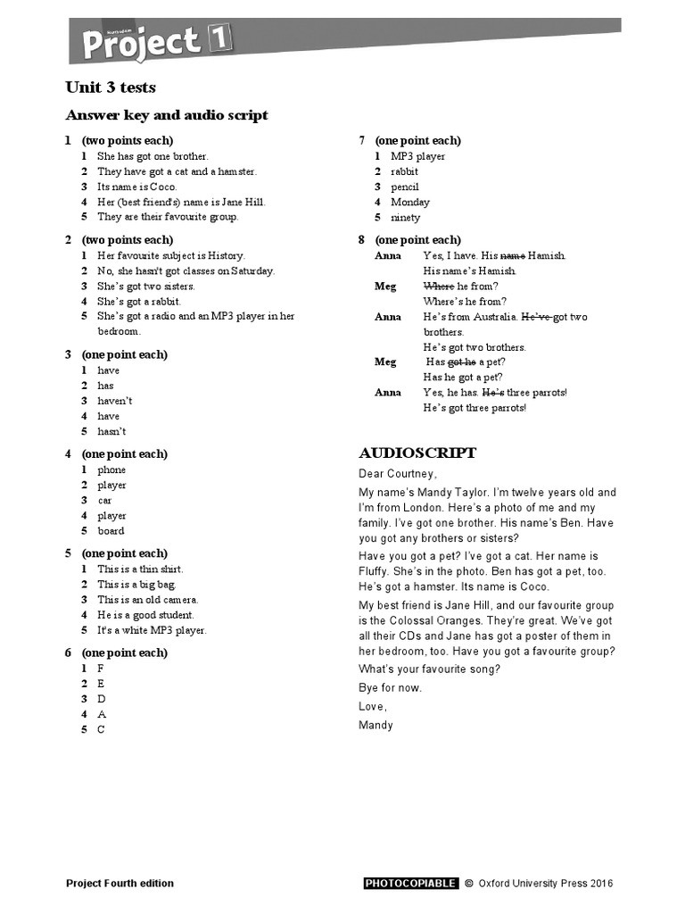 Unit 3 Answer Key and Audio Script | PDF