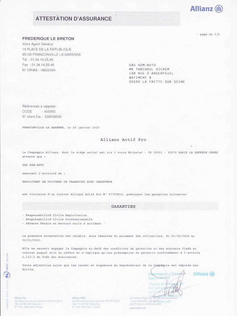 001-Attestation D'assurance RC Pro PDF | PDF