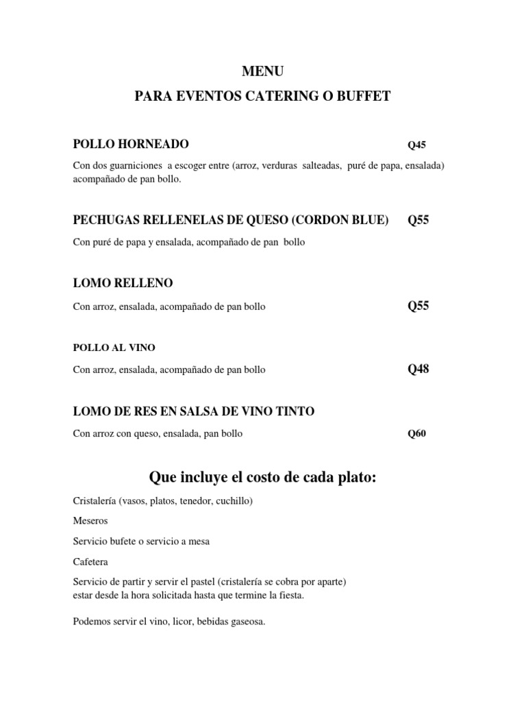 Menu para Eventos | PDF